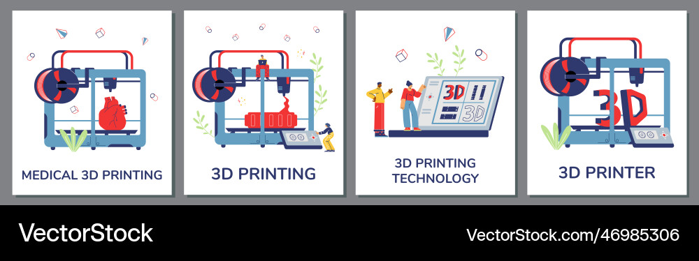 3D Printing Technology Posters Set Royalty Free Vector Image