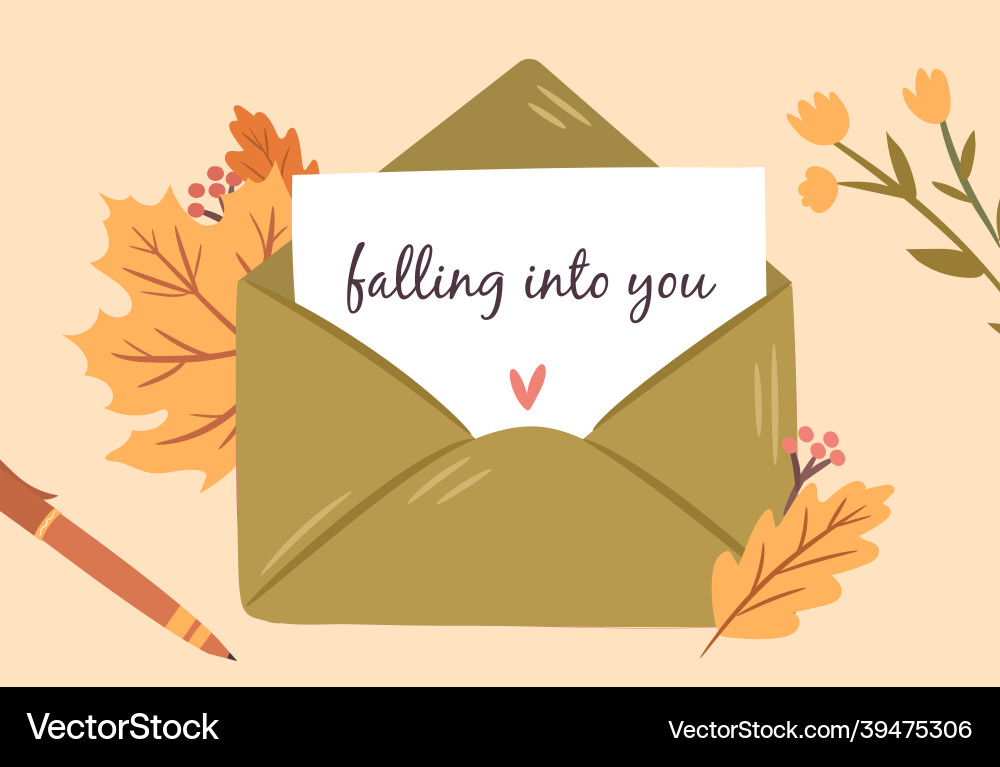 Autumn post with leaves composition love letter Vector Image