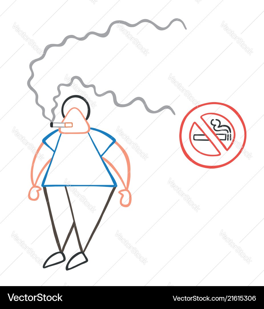 Cartoon man smoking cigarette beside Royalty Free Vector