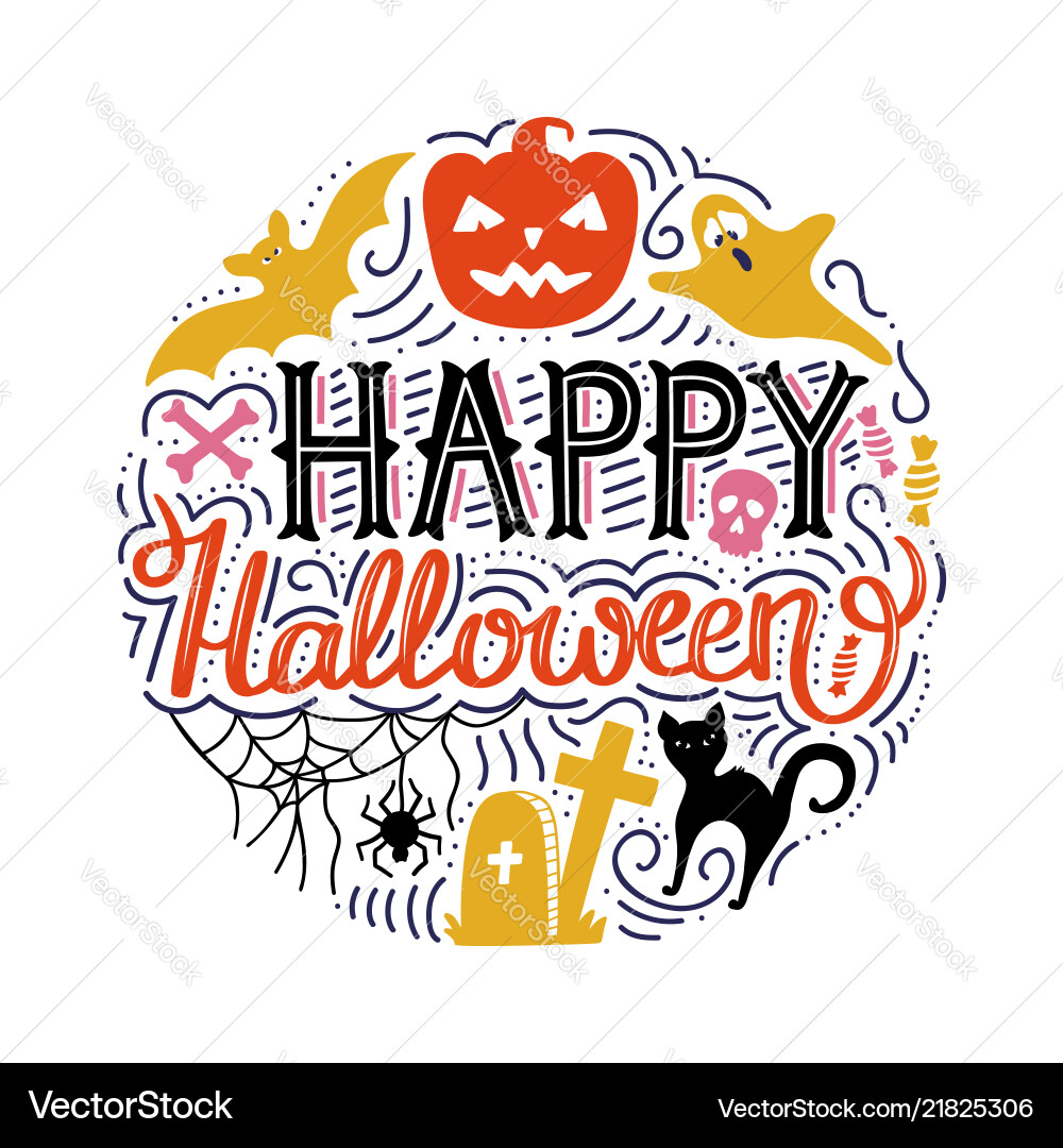 Hand drawn circle print with lettering happy Vector Image