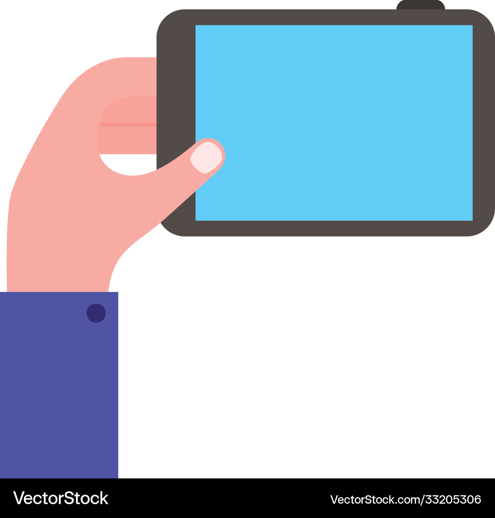 Hand lifting smartphone horizontally flat style Vector Image