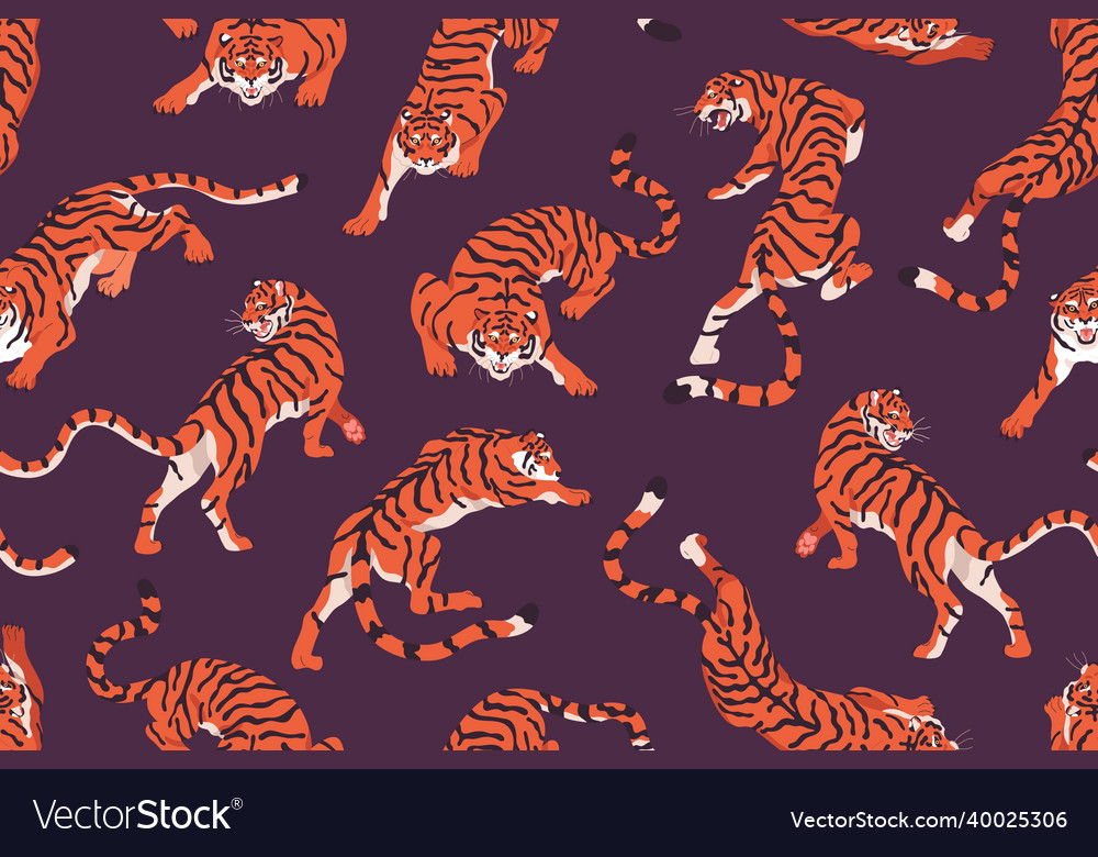 Tiger pattern seamless repeating background Vector Image