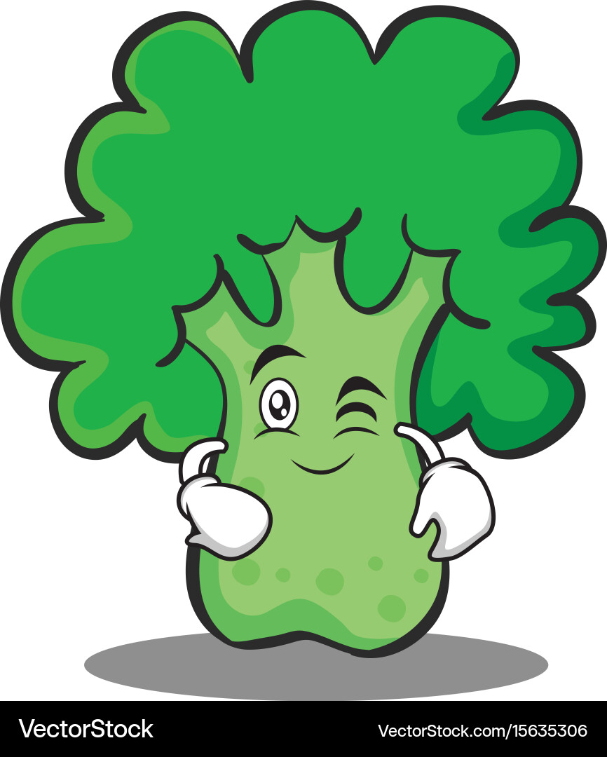 Wink broccoli character cartoon style Royalty Free Vector