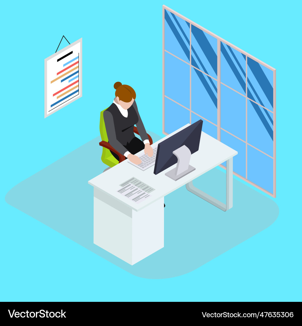 Workplace businesswoman working at the computer Vector Image