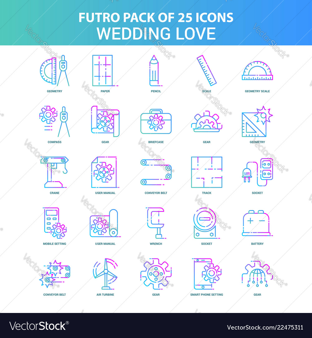 25 green and blue futuro wedding love icon pack Vector Image