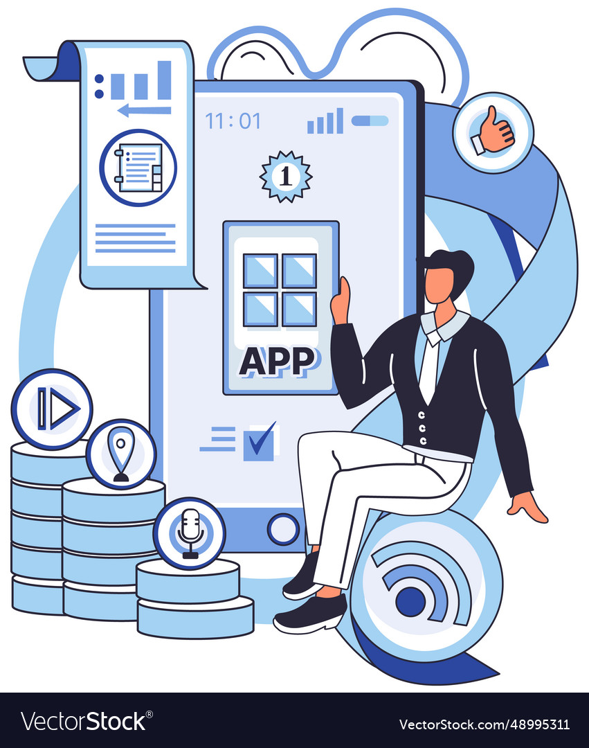 Application testing metaphor app test Royalty Free Vector