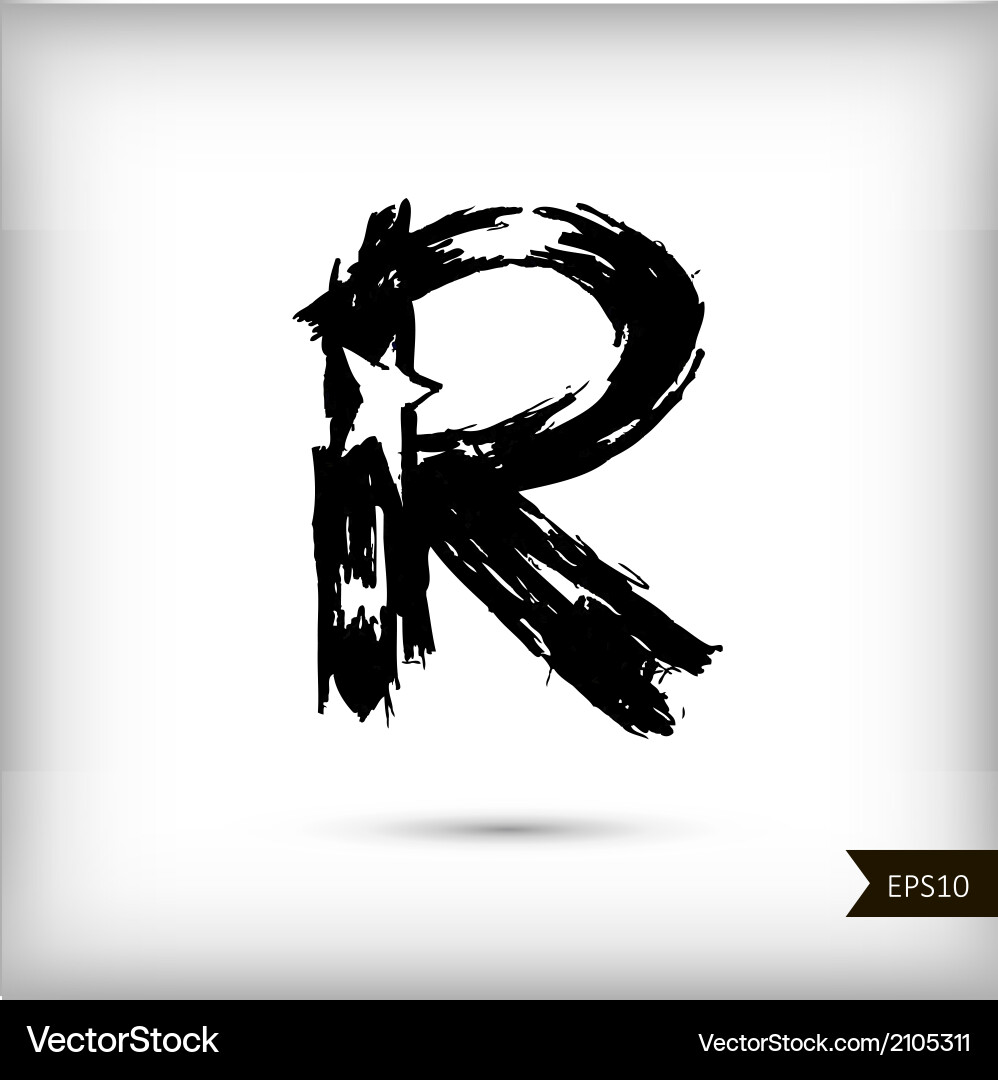 Calligraphic watercolor letter r Royalty Free Vector Image
