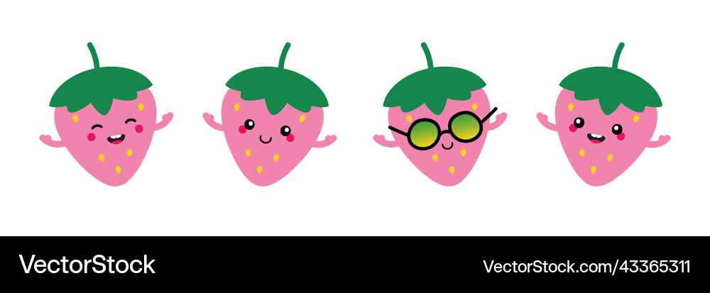 Cute and smiling pink strawberry characters set Vector Image