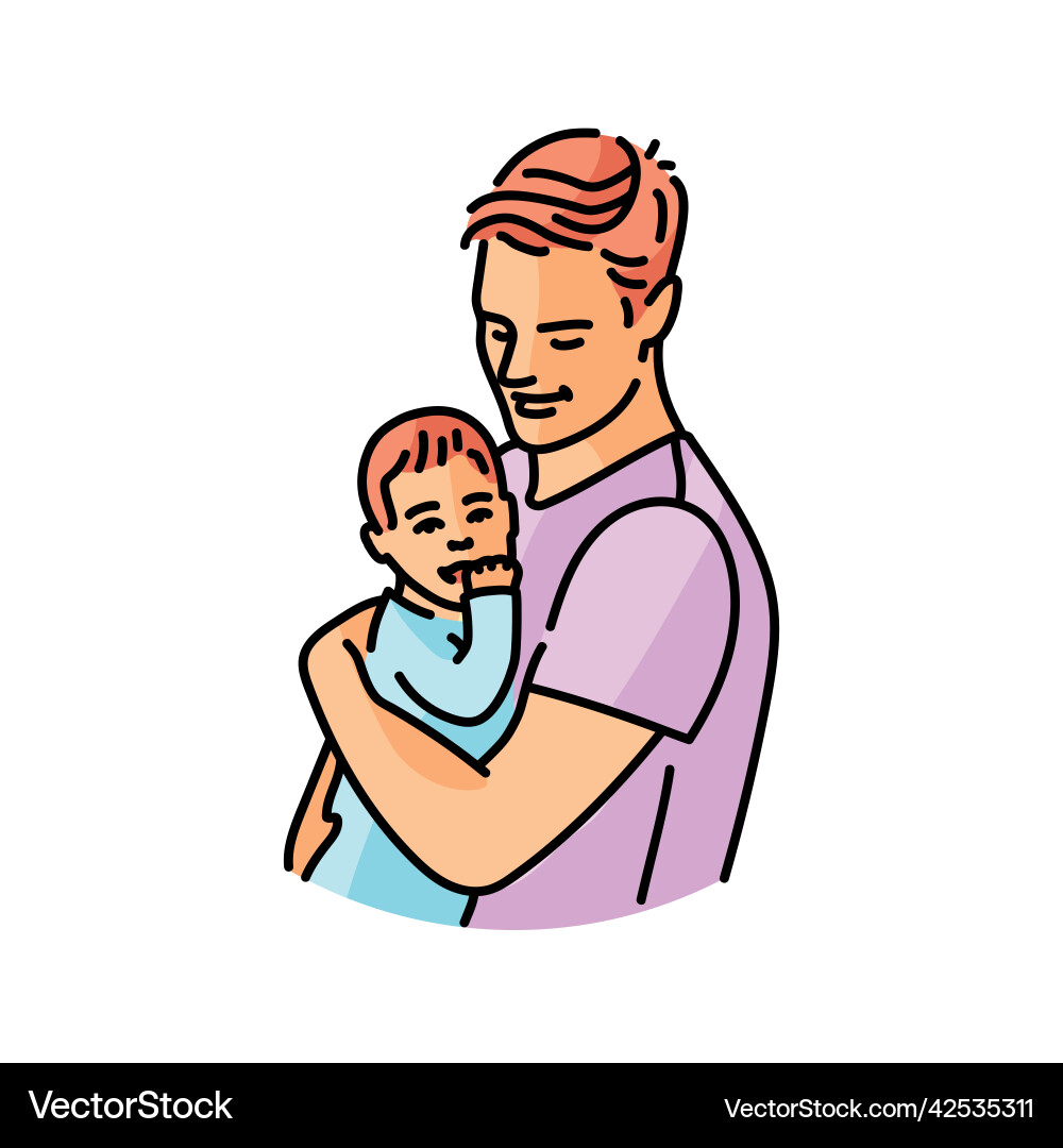 Father with baby color line Royalty Free Vector Image