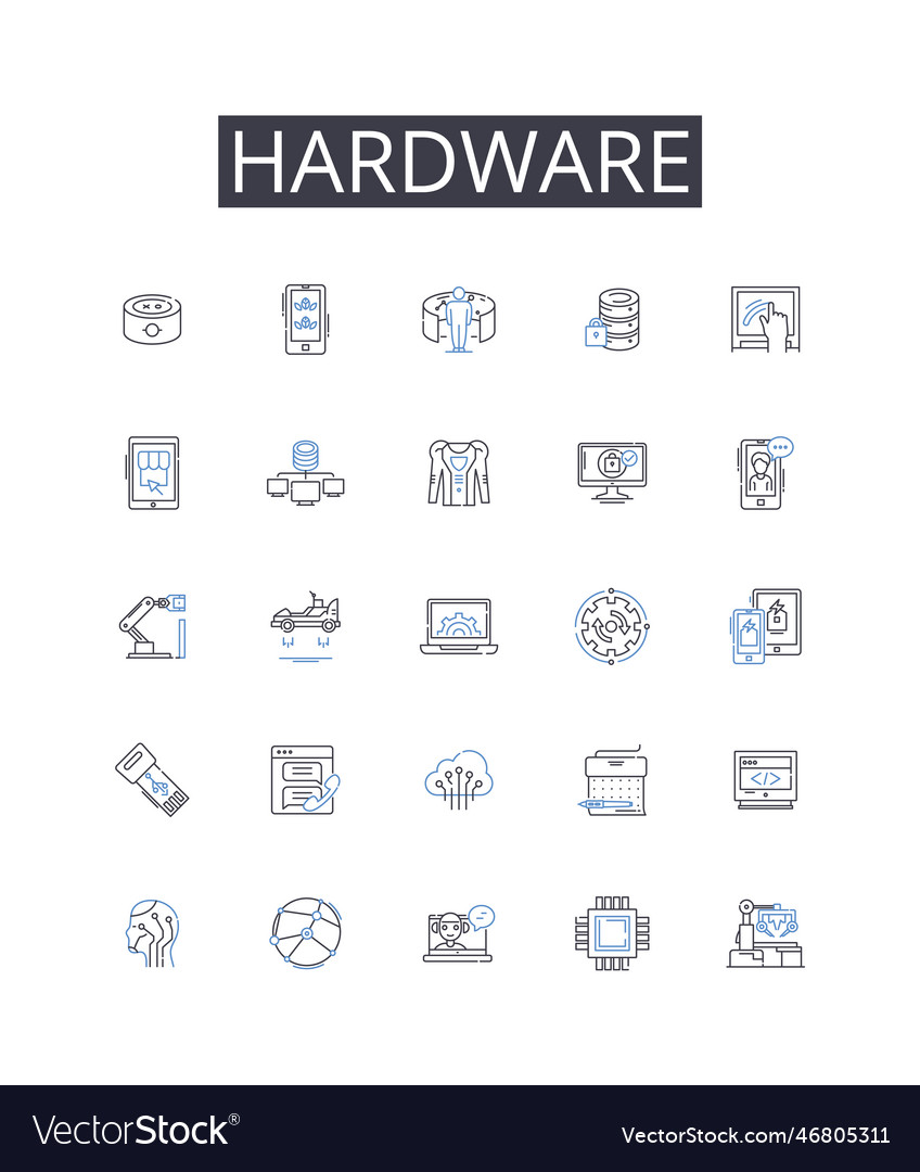 Hardware line icons collection tools equipment Vector Image