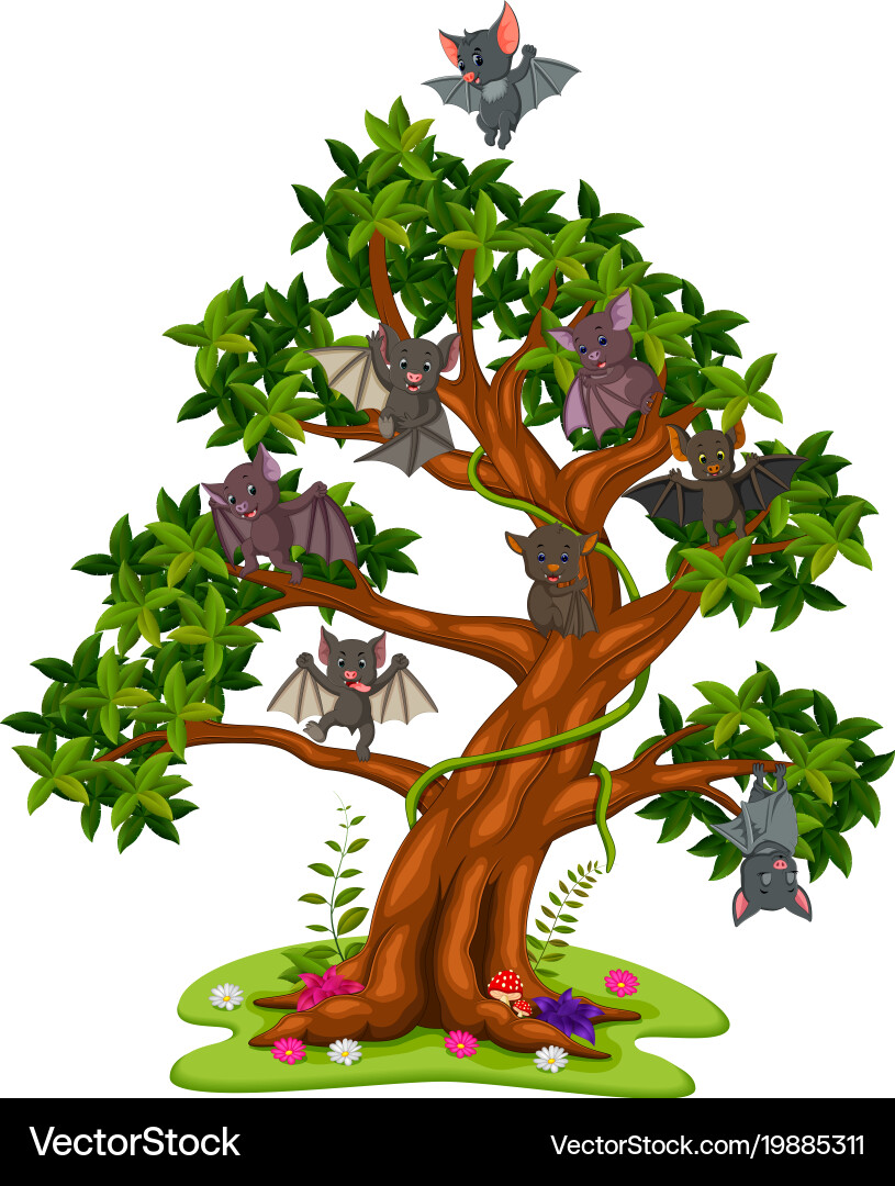 Many bats cartoon on the trees Royalty Free Vector Image