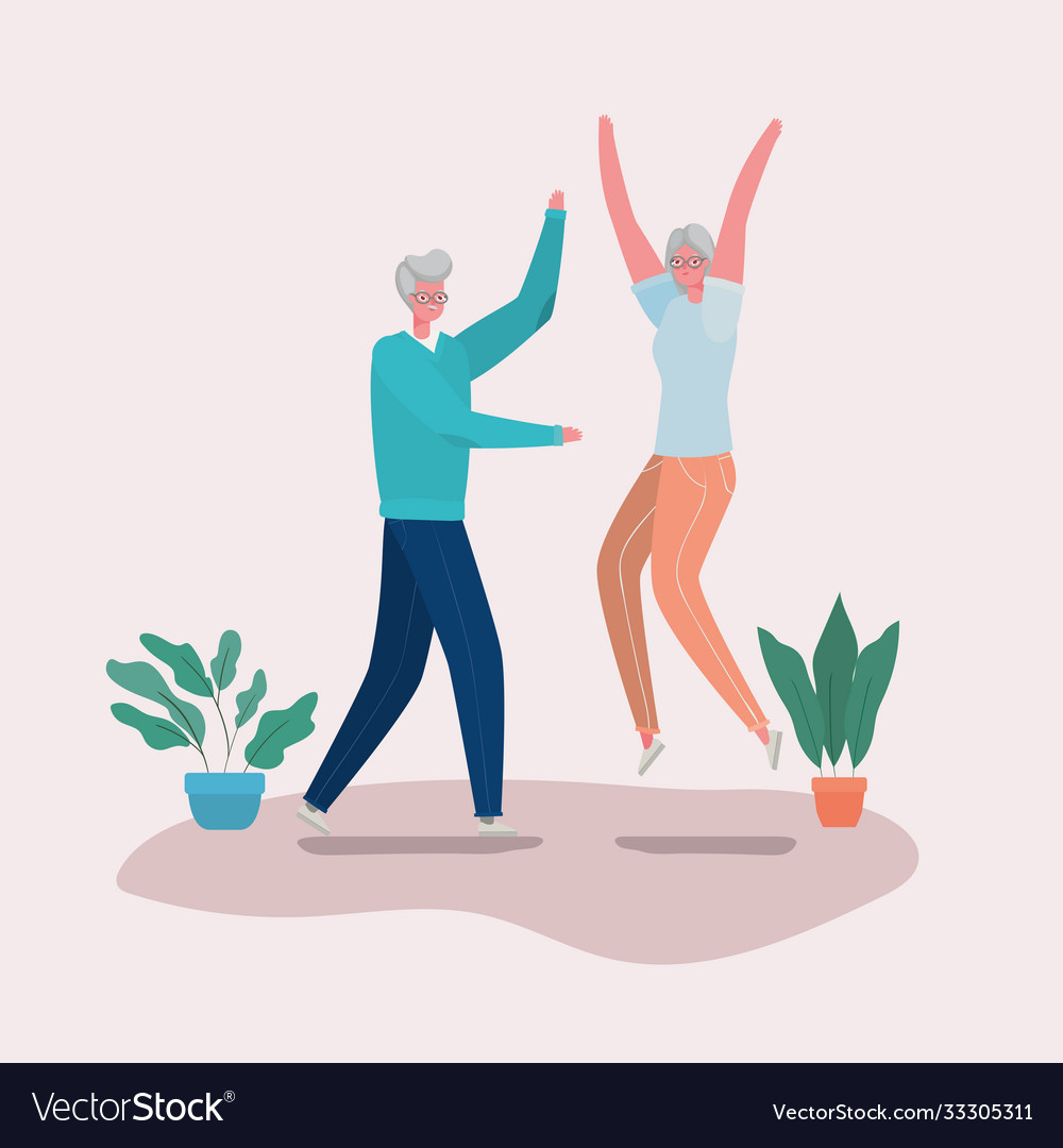 Senior Woman And Man Cartoons Jumping Royalty Free Vector