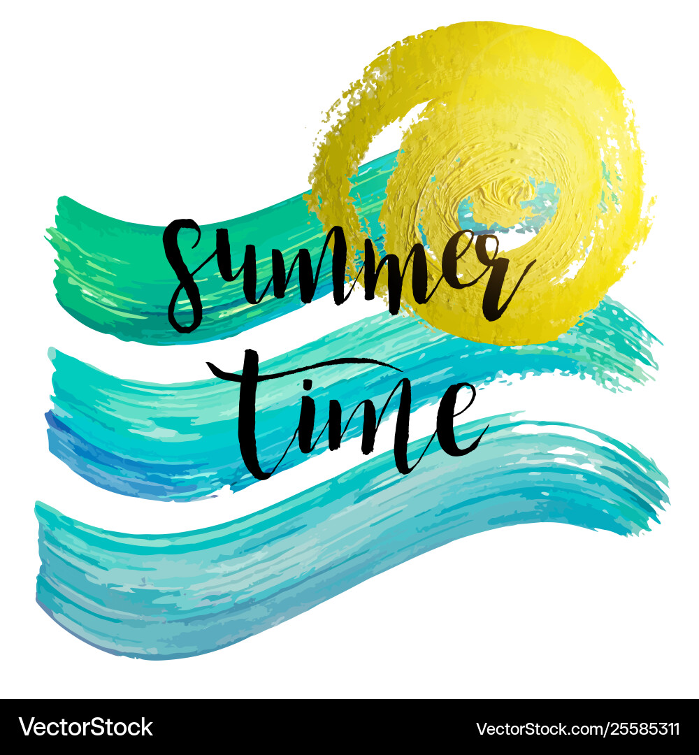 Watercolor summer time hand lettering Royalty Free Vector