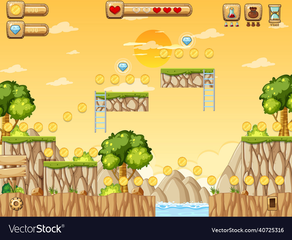 A game template forest scene Royalty Free Vector Image