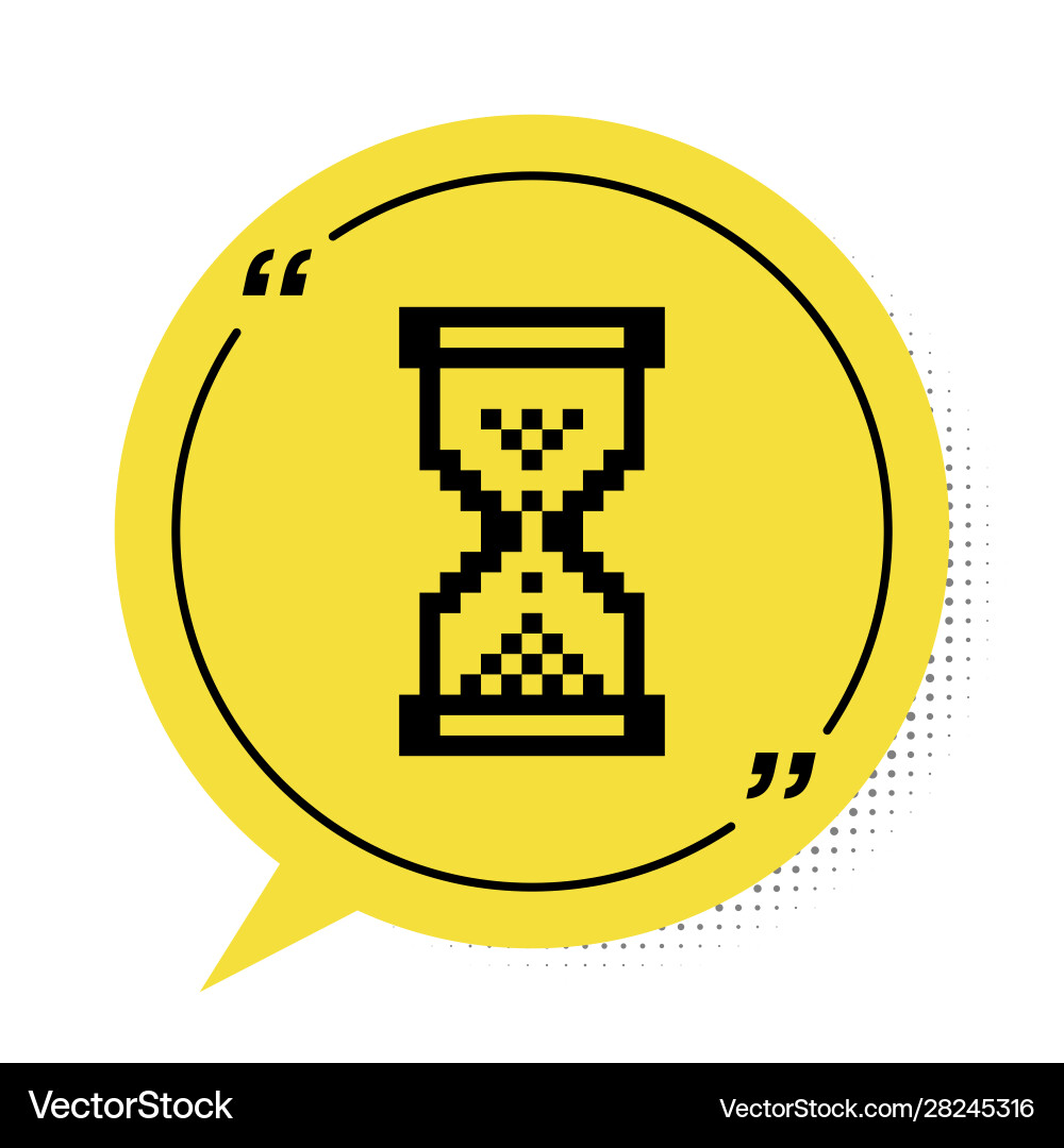 Black hourglass pixel with flowing sand icon Vector Image