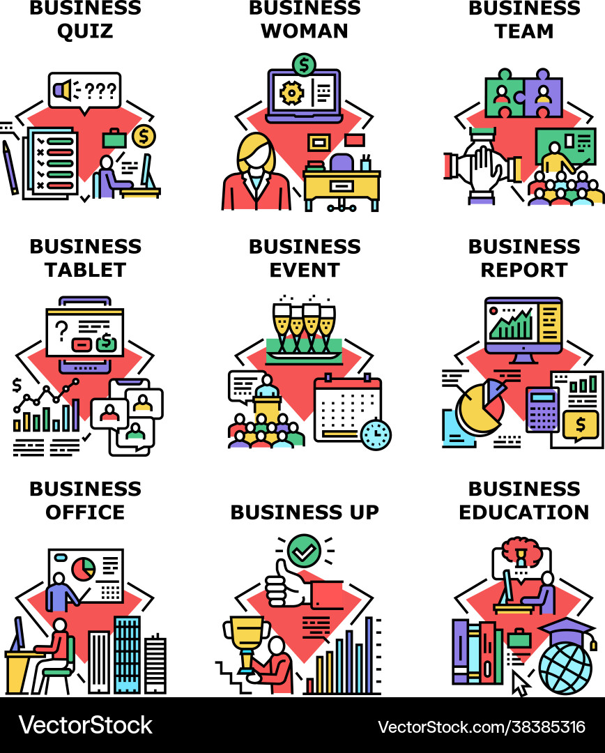 Business education set icons Royalty Free Vector Image