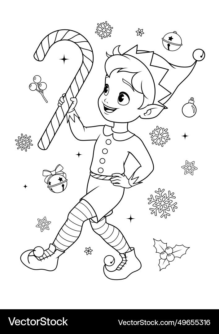 Cute little elf dancing with christmas candy cane Vector Image