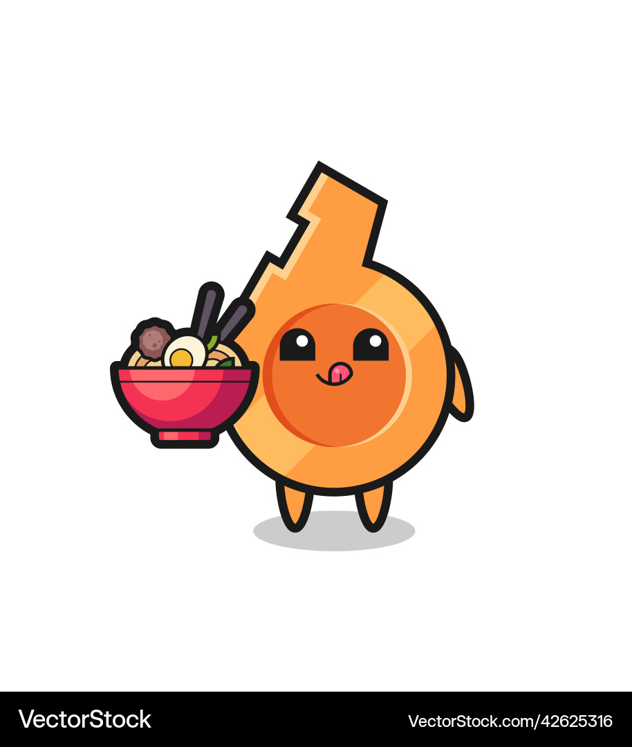 Cute whistle character eating noodles Royalty Free Vector