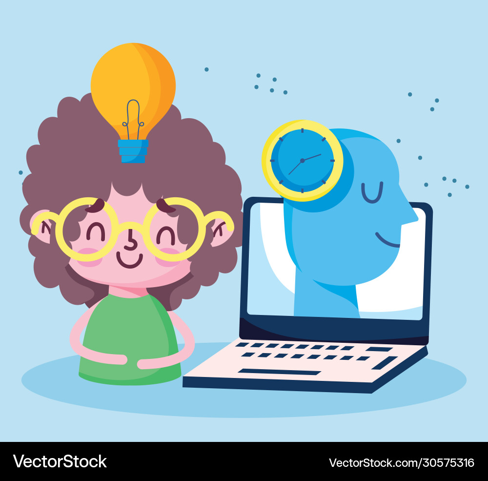 Education online student boy laptop profile Vector Image