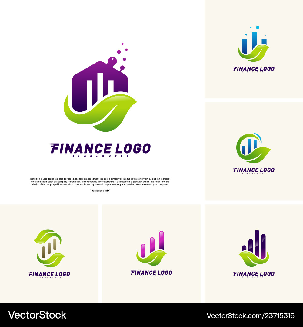 Financial with leaf logo design concept green Vector Image