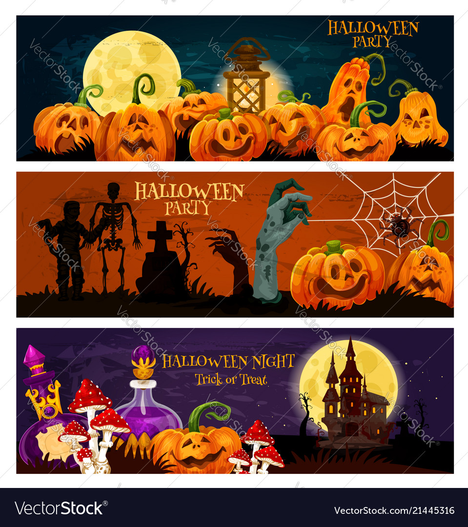 Halloween holiday zombie night party banner design