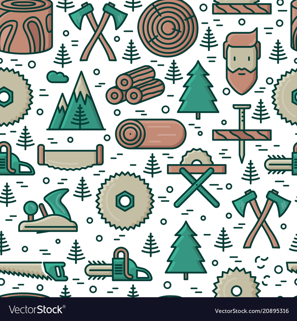 Logging and lumberjack with beard seamless pattern