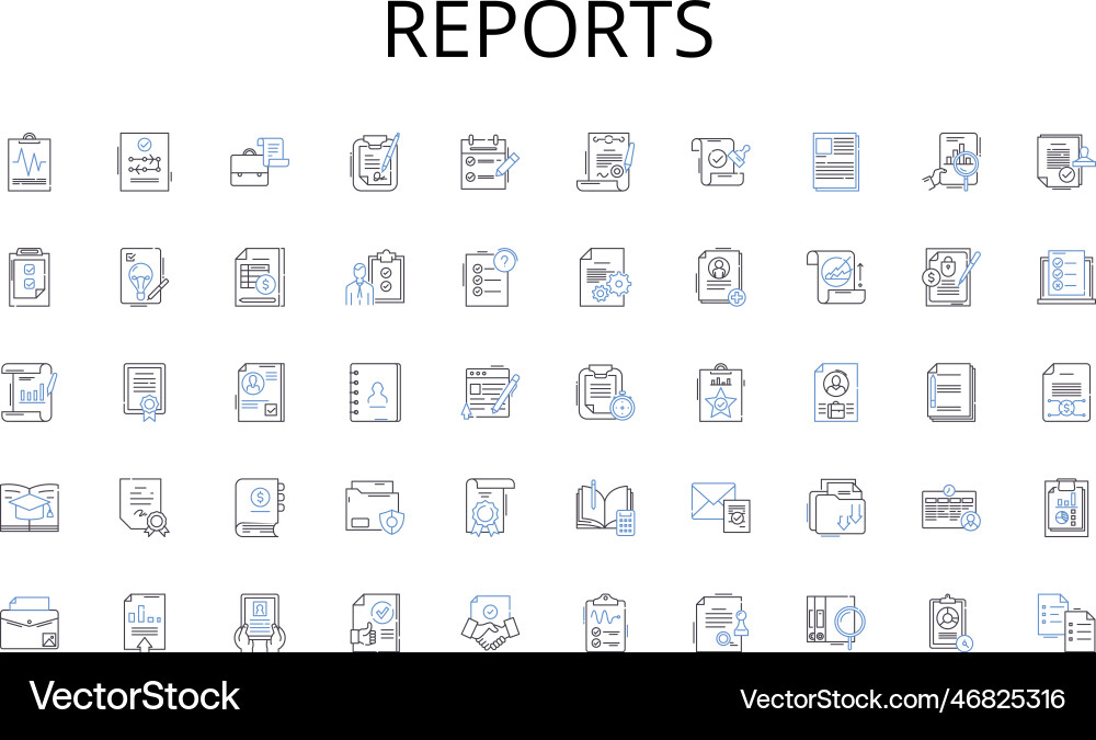 Reports line icons collection research writing Vector Image