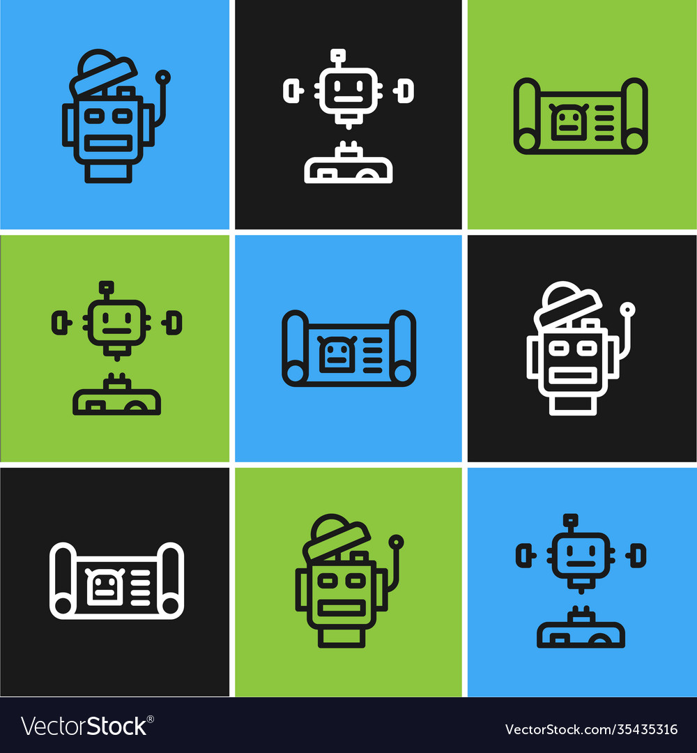 Set line robot blueprint and disassembled robot Vector Image Set line robot blueprint and disassembled robot Vector Image