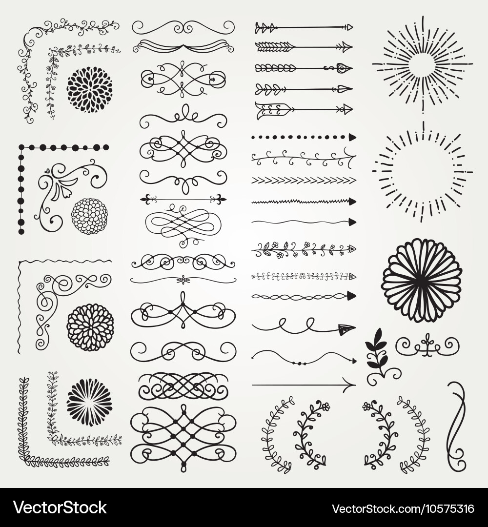 Set of decorative hand drawn design Royalty Free Vector