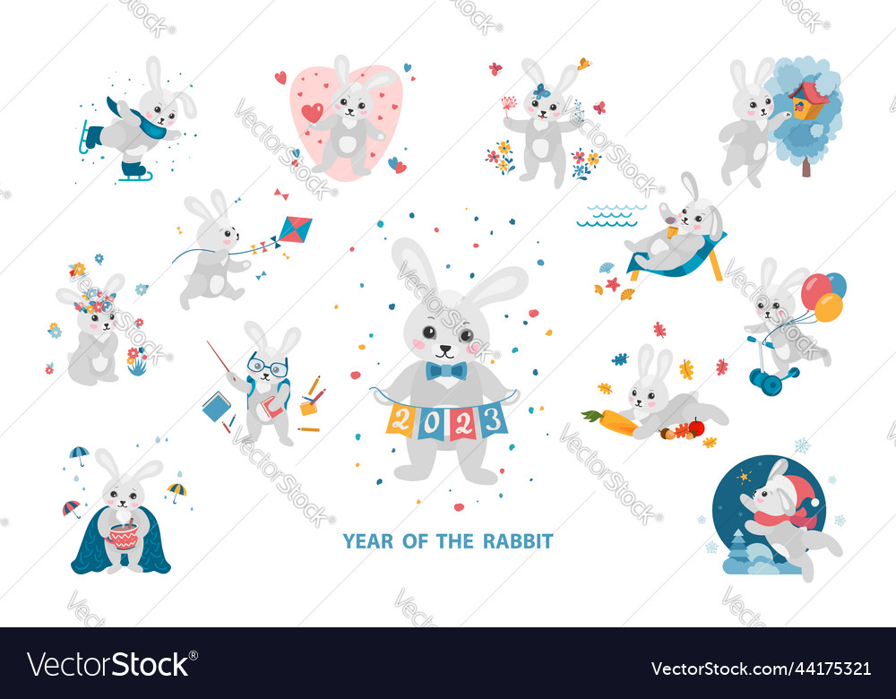 2023 year of the rabbit set 21 Royalty Free Vector Image