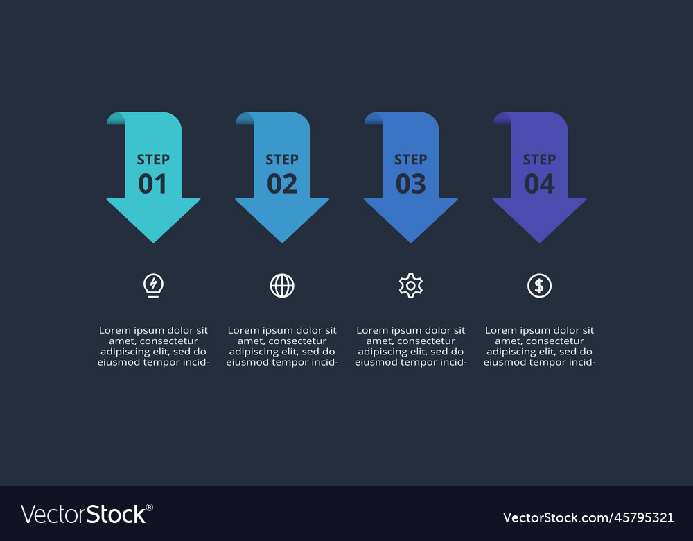 Arrows dark infographic with 4 elements template Vector Image
