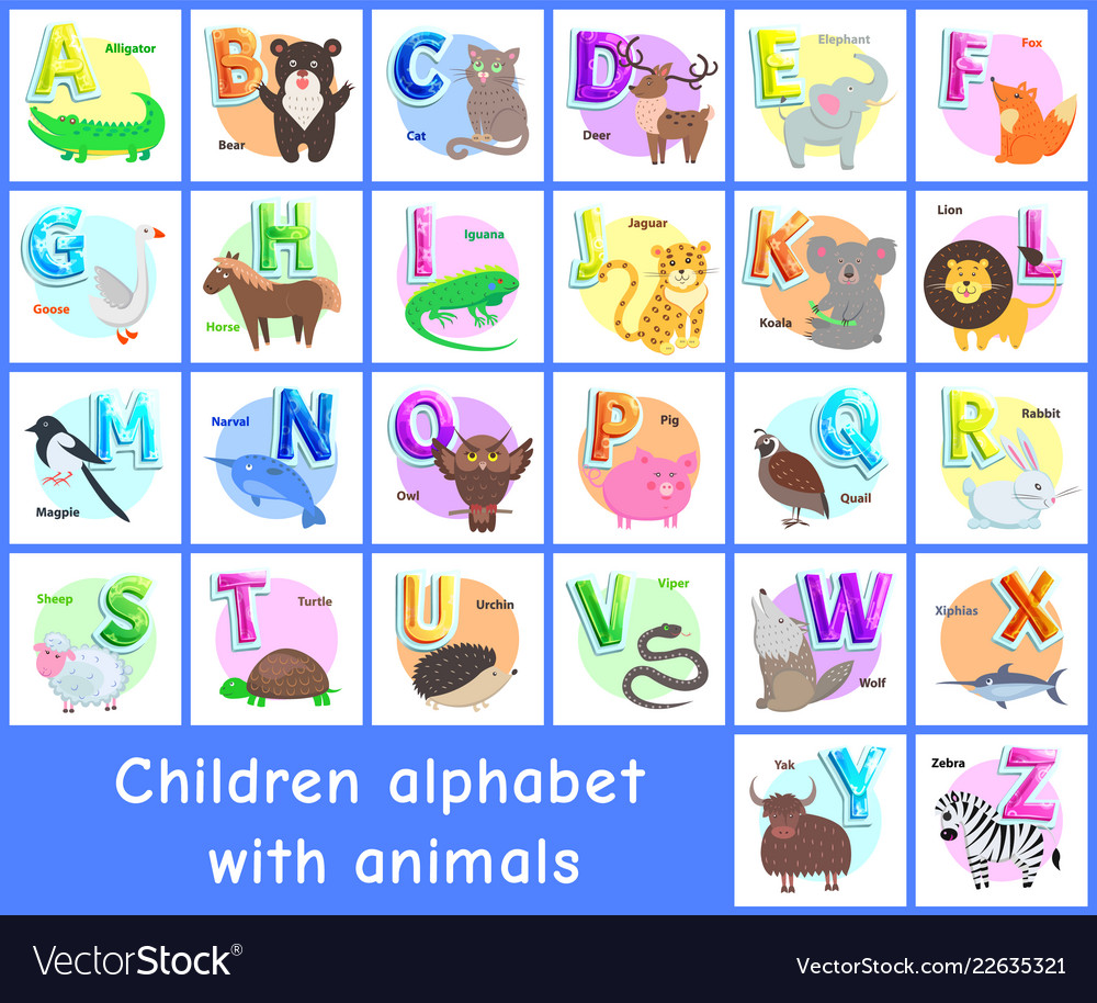 Children alphabet posters set Royalty Free Vector Image