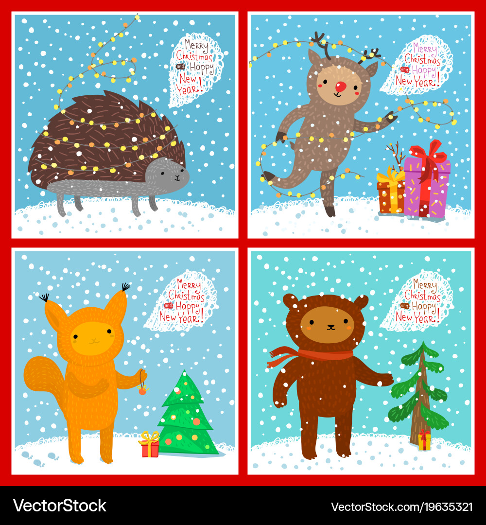 Cute animals set greeting card Royalty Free Vector Image