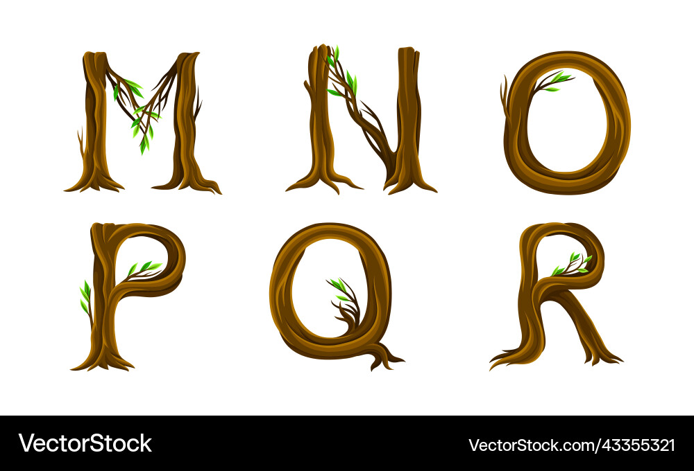 Forest woody alphabet mnopqr letters made Vector Image