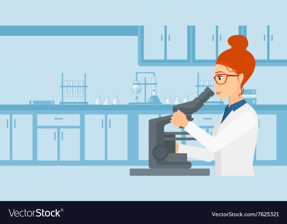 Laboratory assistant with microscope Royalty Free Vector