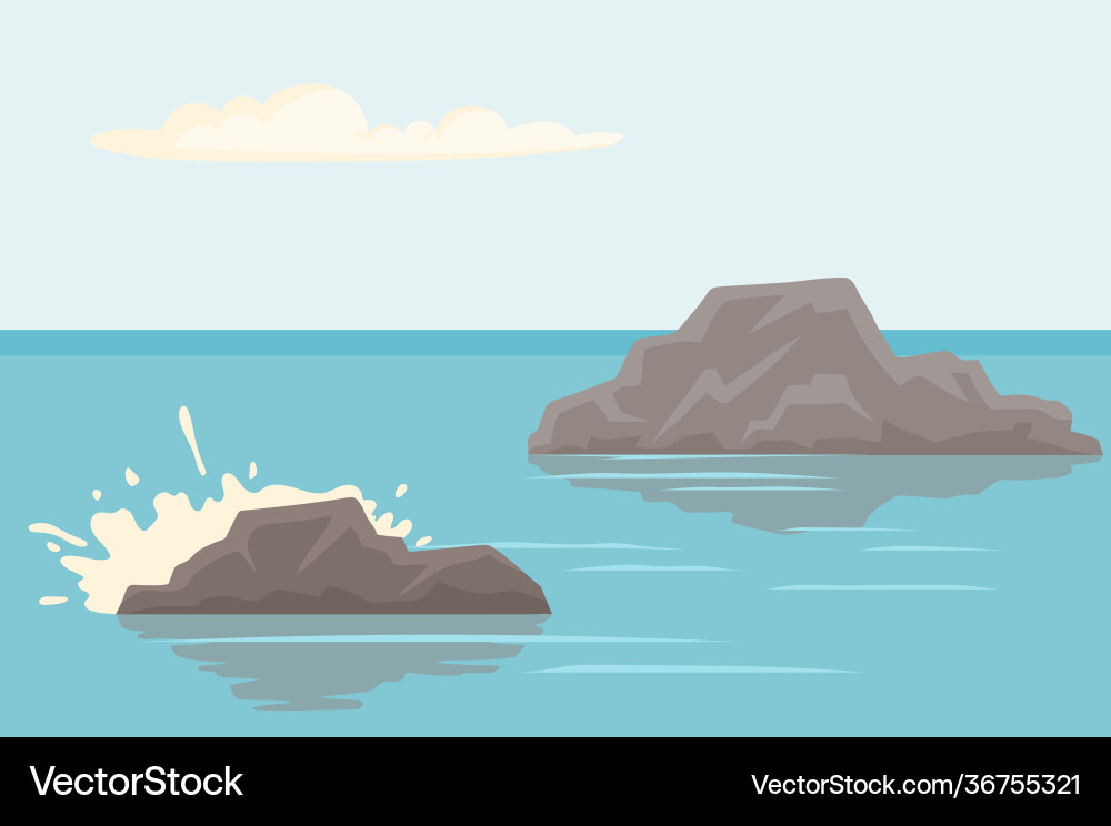 Landscape with salty water on seashore waves hit Vector Image