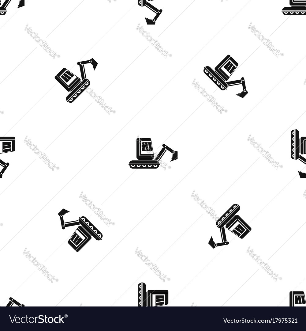 Mini excavator pattern seamless black Royalty Free Vector
