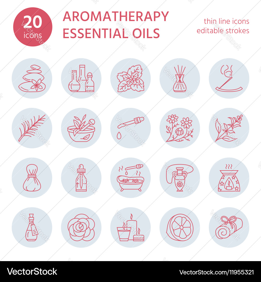 Modern line icons of aromatherapy Royalty Free Vector Image