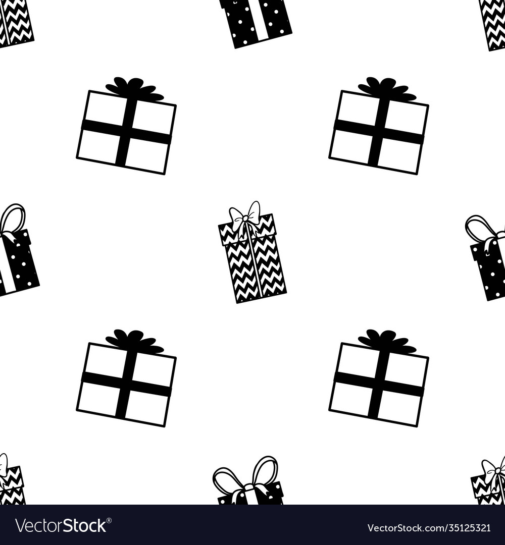 Present seamless pattern with outline gift boxes Vector Image