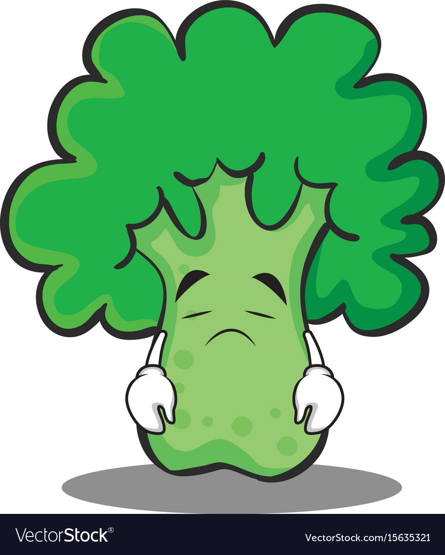 Sad broccoli character cartoon style Royalty Free Vector