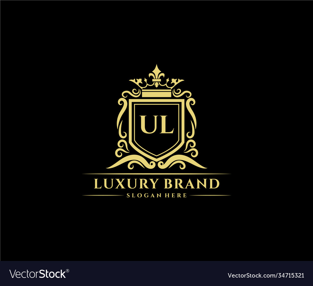 Ul initial letter gold calligraphic feminine Vector Image
