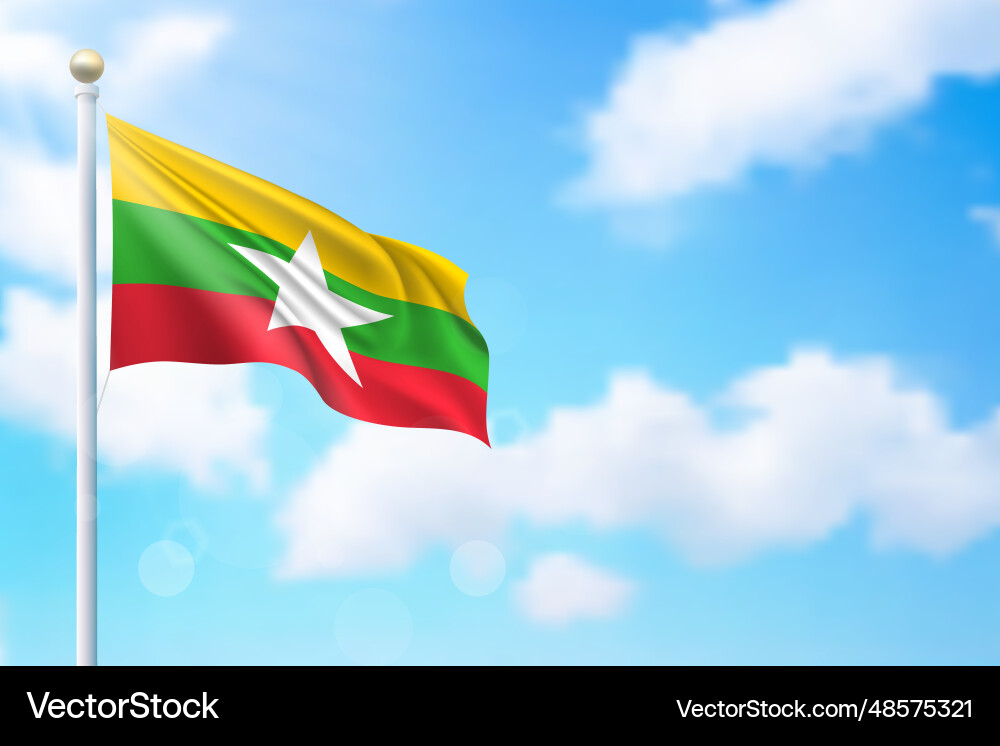 Waving flag of myanmar on sky background template Vector Image
