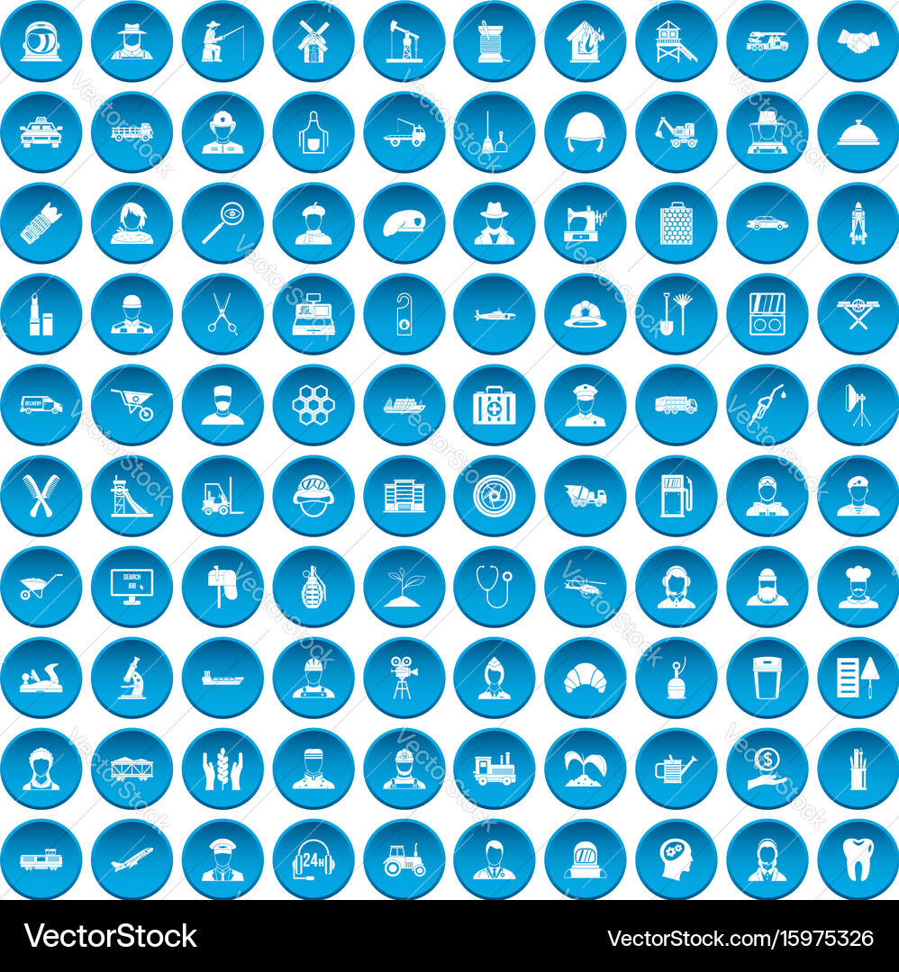 100 job icons set blue Royalty Free Vector Image
