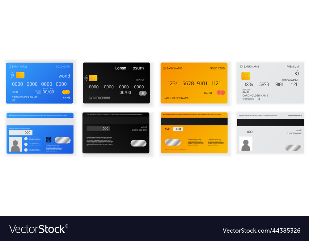 Card credit banks two sided front and back set Vector Image