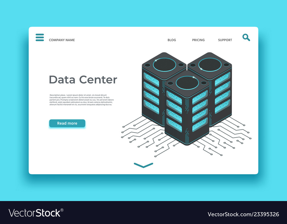 Data center landing page isometric servers Vector Image