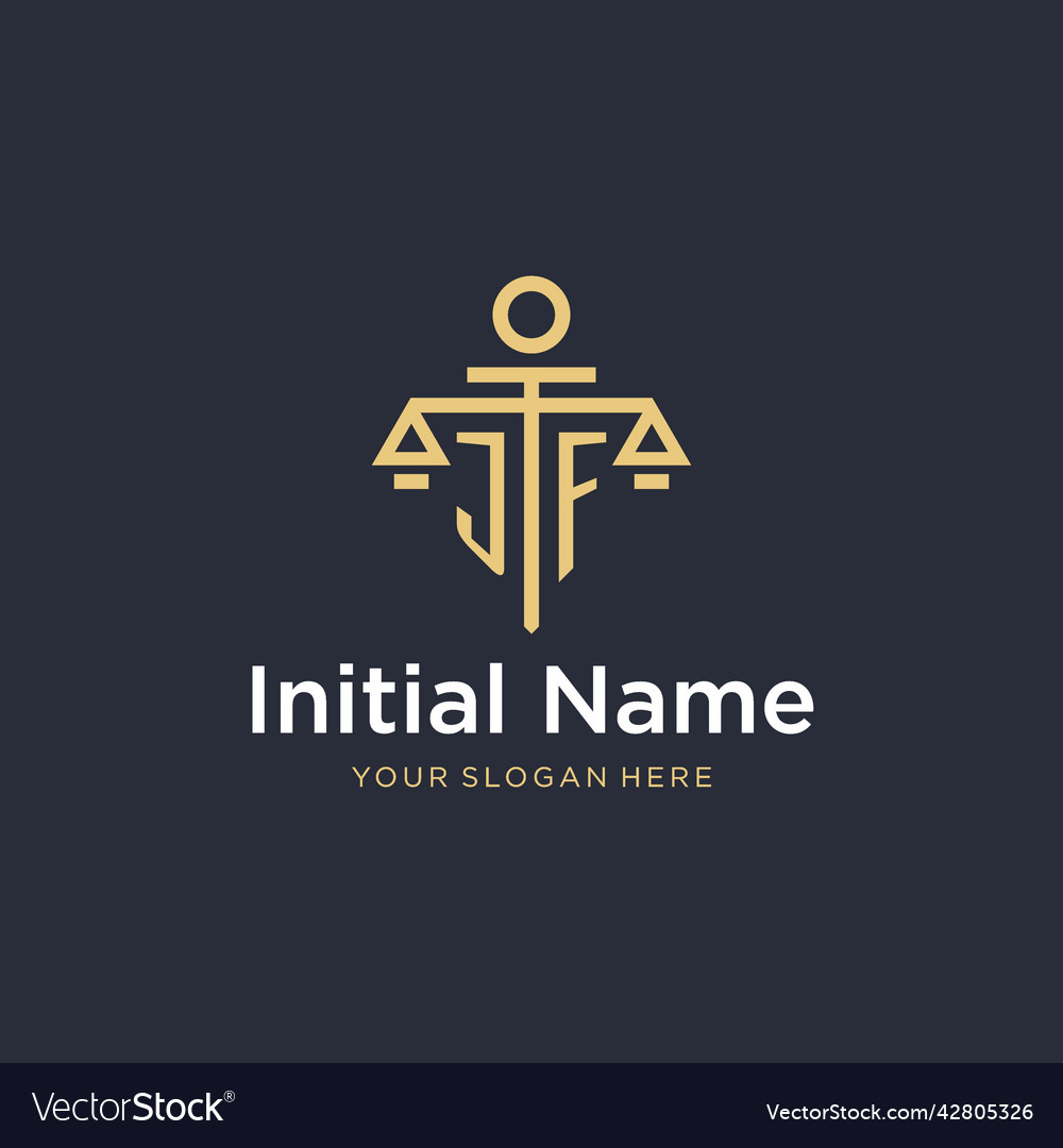 Jf initial monogram logo with scale and pillar Vector Image