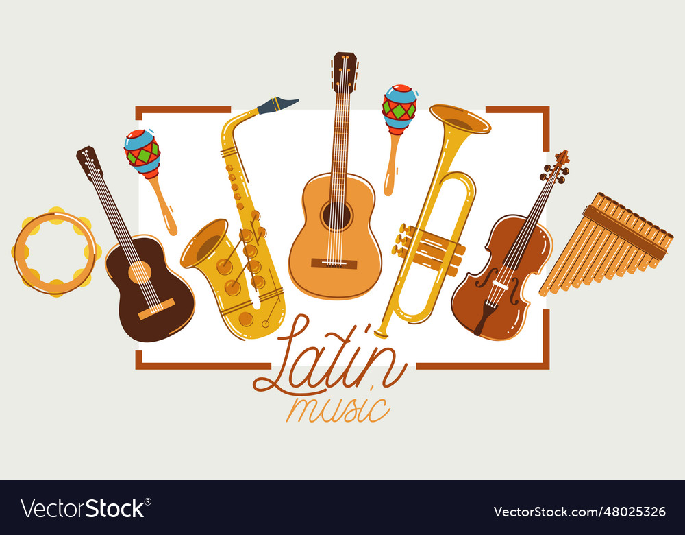 Latin music band salsa flat poster isolated over Vector Image