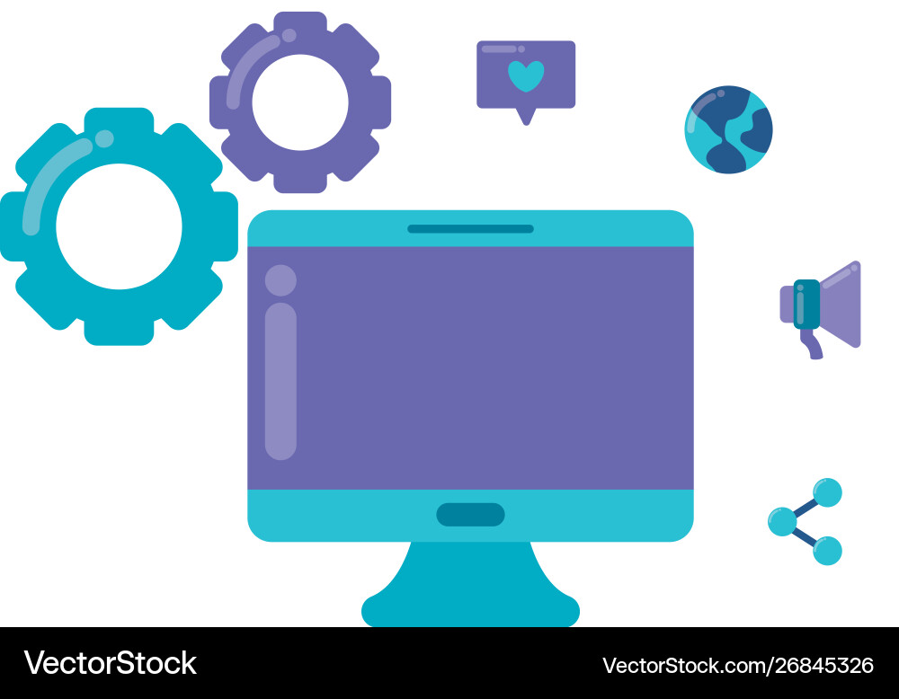 Social media marketing with desktop computer Vector Image