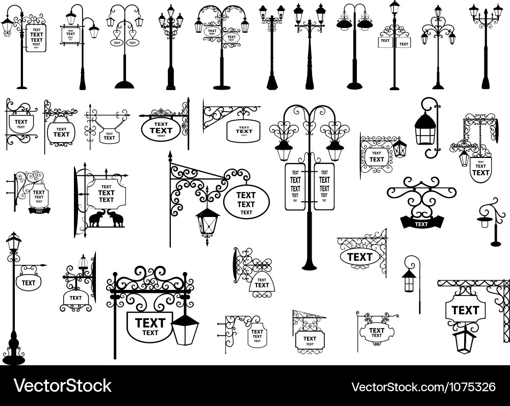 Street signs and lanterns Royalty Free Vector Image