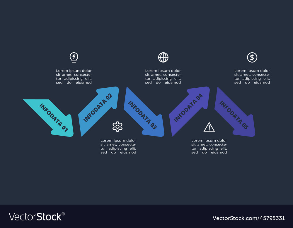 Arrows dark infographic with 5 elements template Vector Image